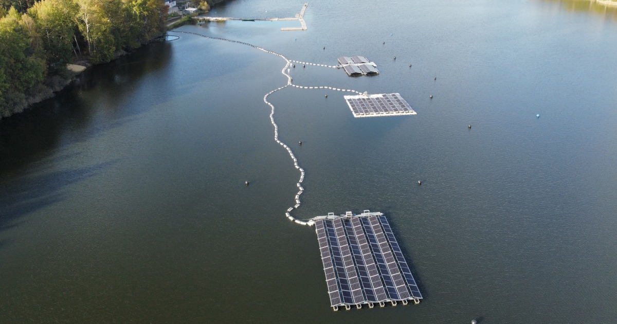 Floating solar plant installed at Mortkasee artificial lake